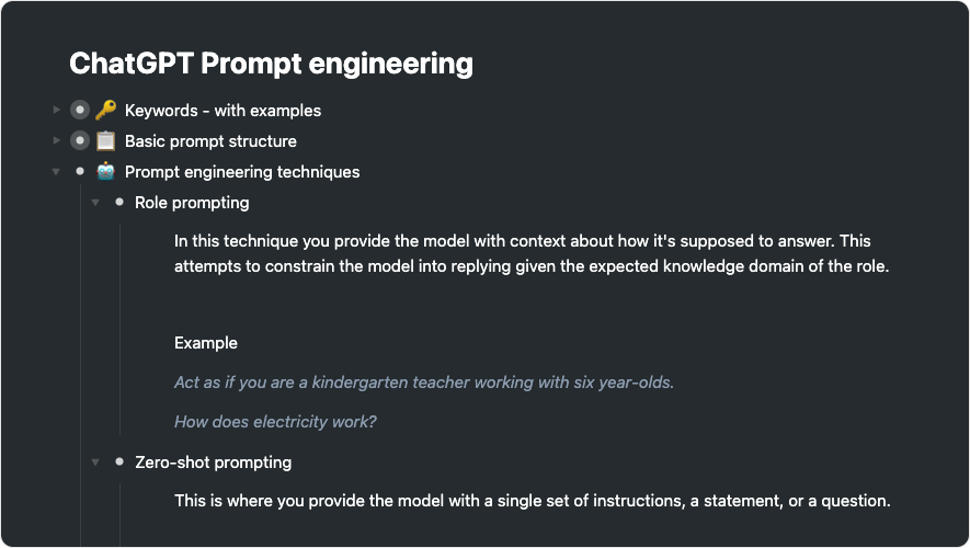Workflowy Template ChatGPT Prompt Engineering